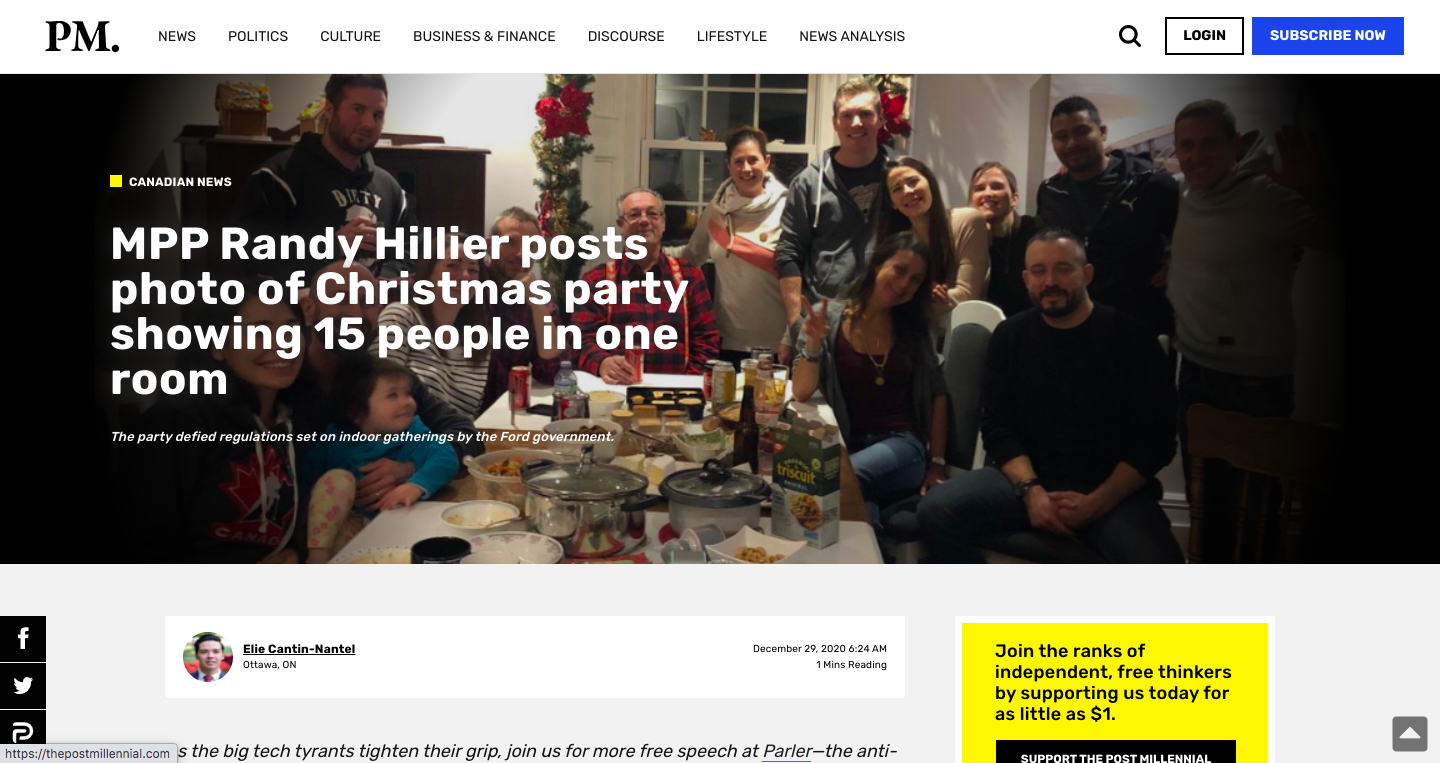 MPP Randy Hillier posts photo of Christmas party showing 15 people in ...