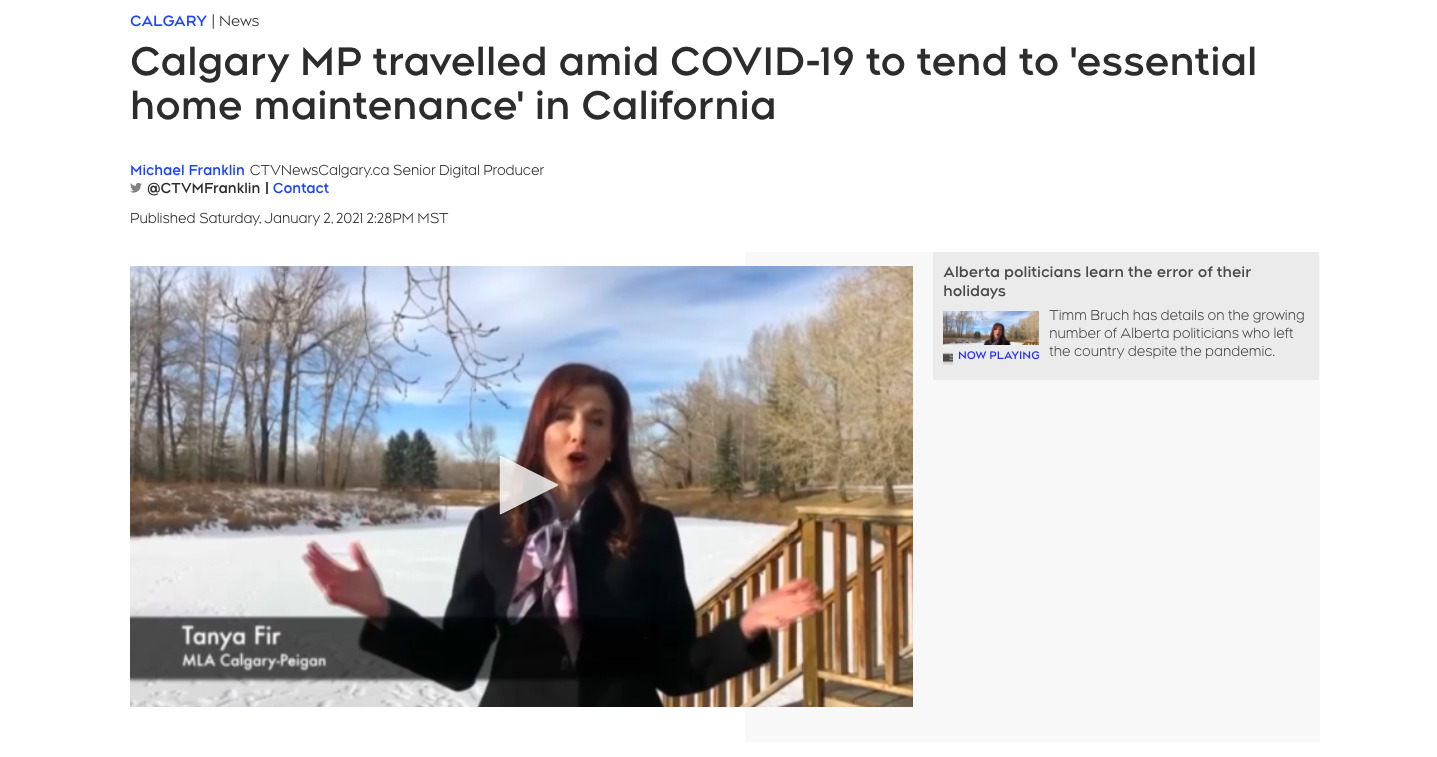 Calgary MP "RON LIEPERT travelled amid COVID-19 to tend to 'essential ...