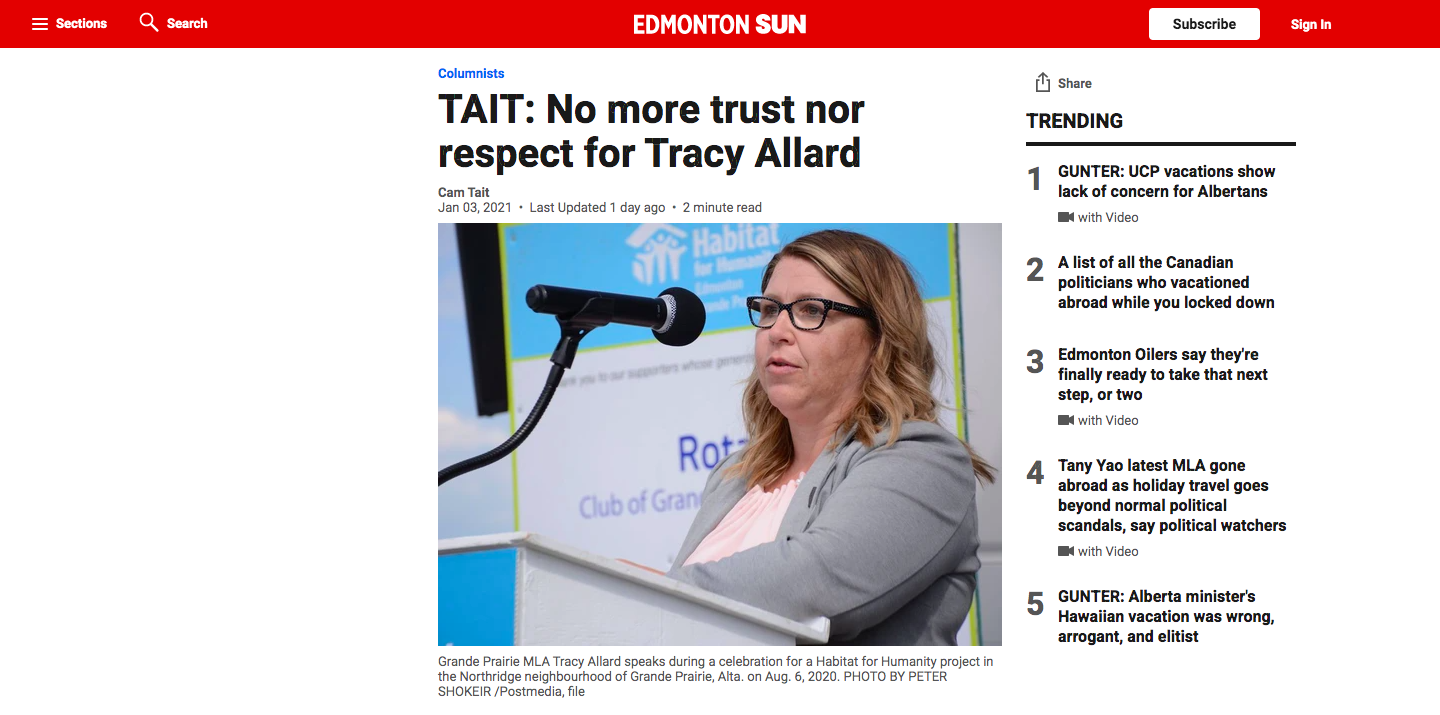 No more trust nor respect for Tracy Allard - The Daily News
