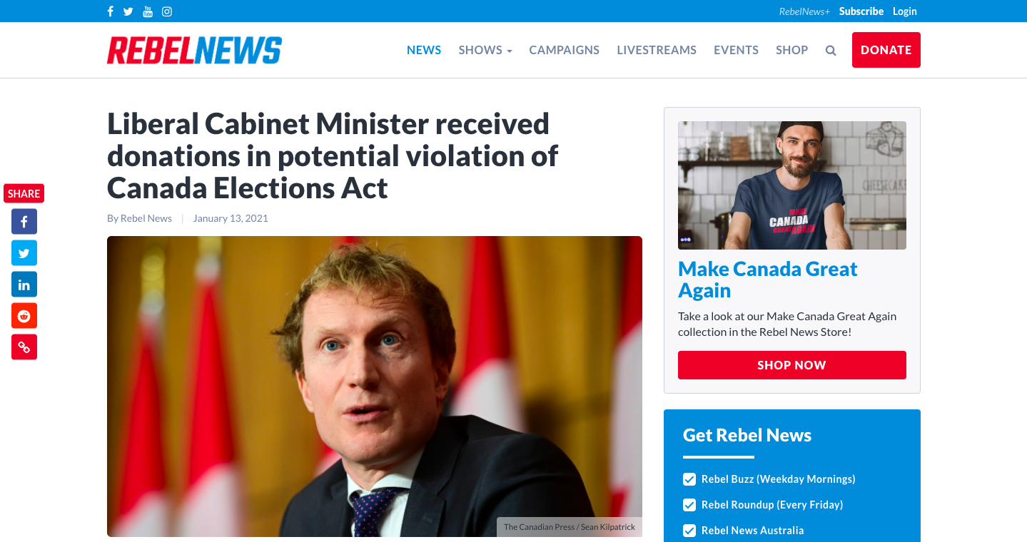 Liberal Cabinet Minister "Marc Miller" received donations in potential ...