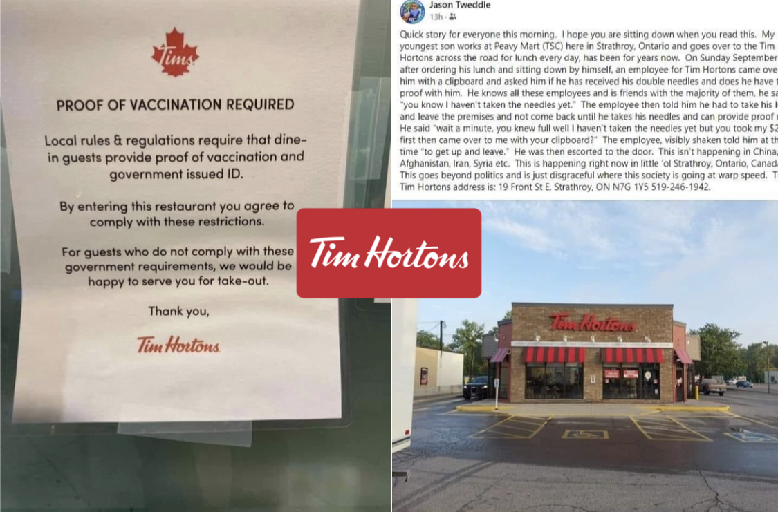 Tim Hortons stores discriminating with vaccine passports. Customer ...